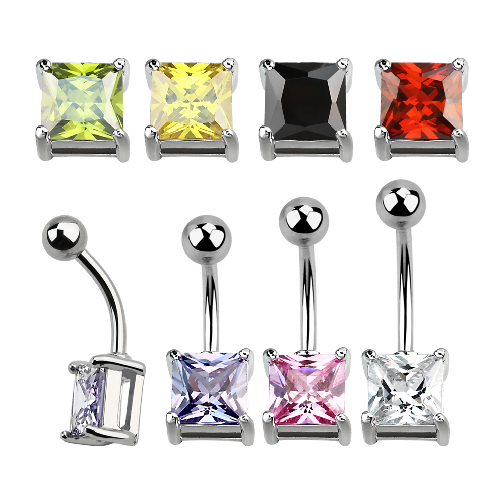 Navel Barbell with Square Zirconia – Queen Of Steel
