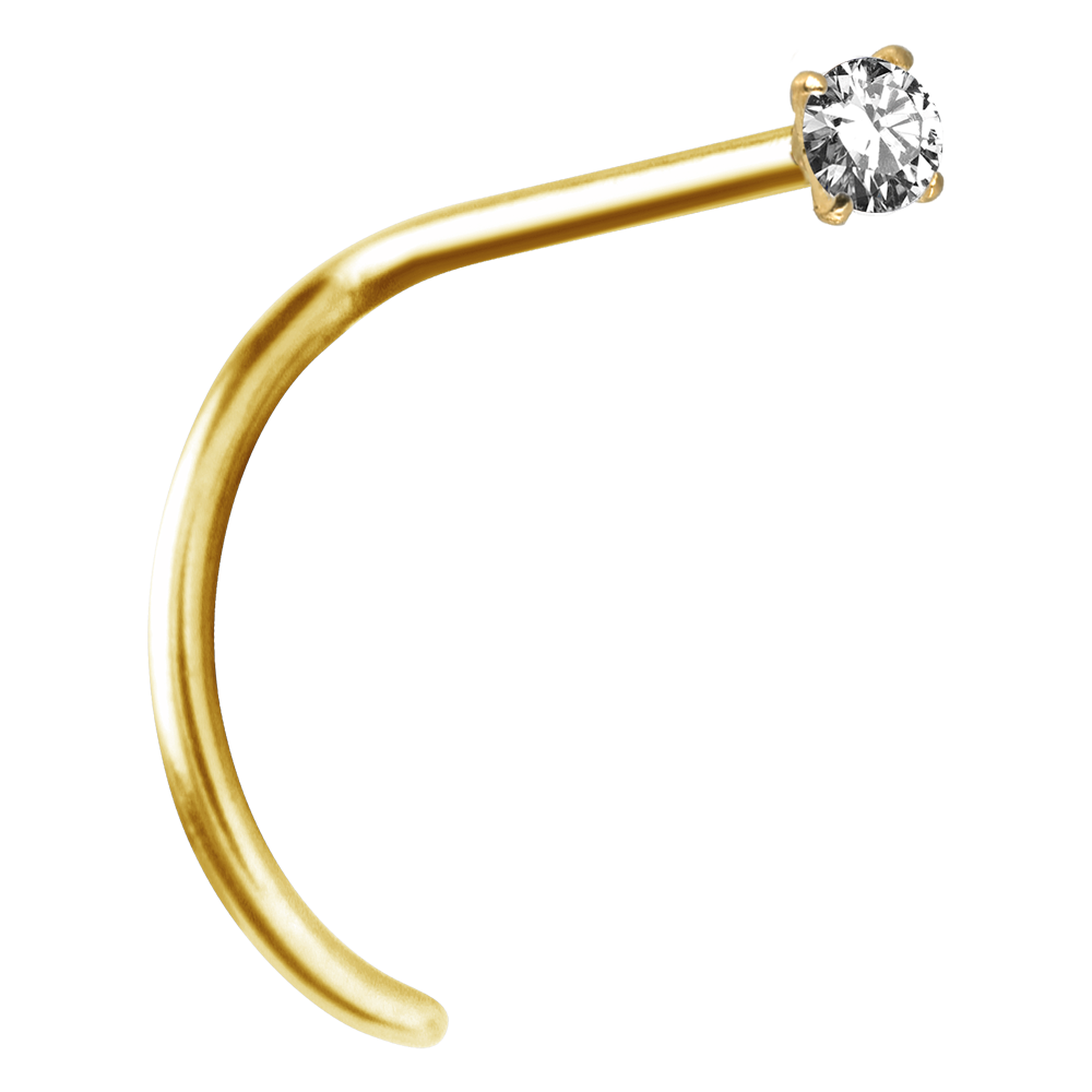 18K Yellow Gold Jewelled Curved Nose Stud – Queen Of Steel
