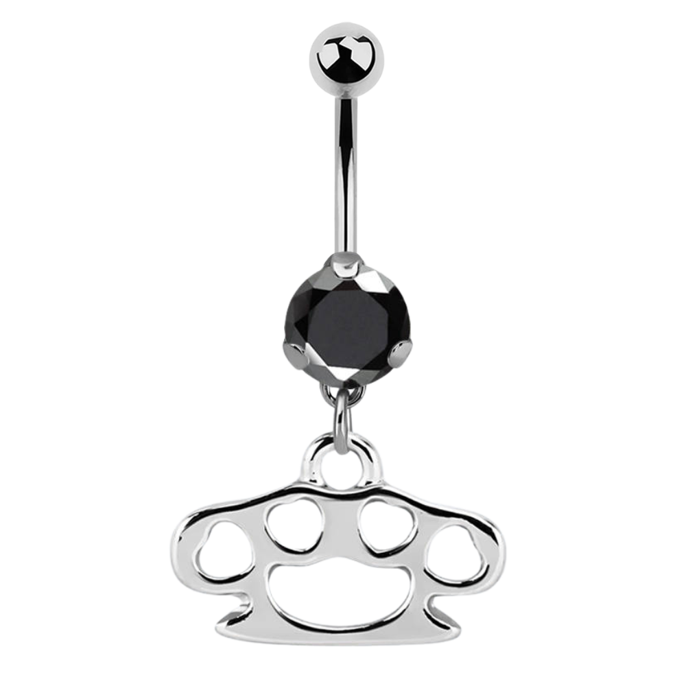 Jewelled Navel Barbell with Brass Knuckles – Queen Of Steel