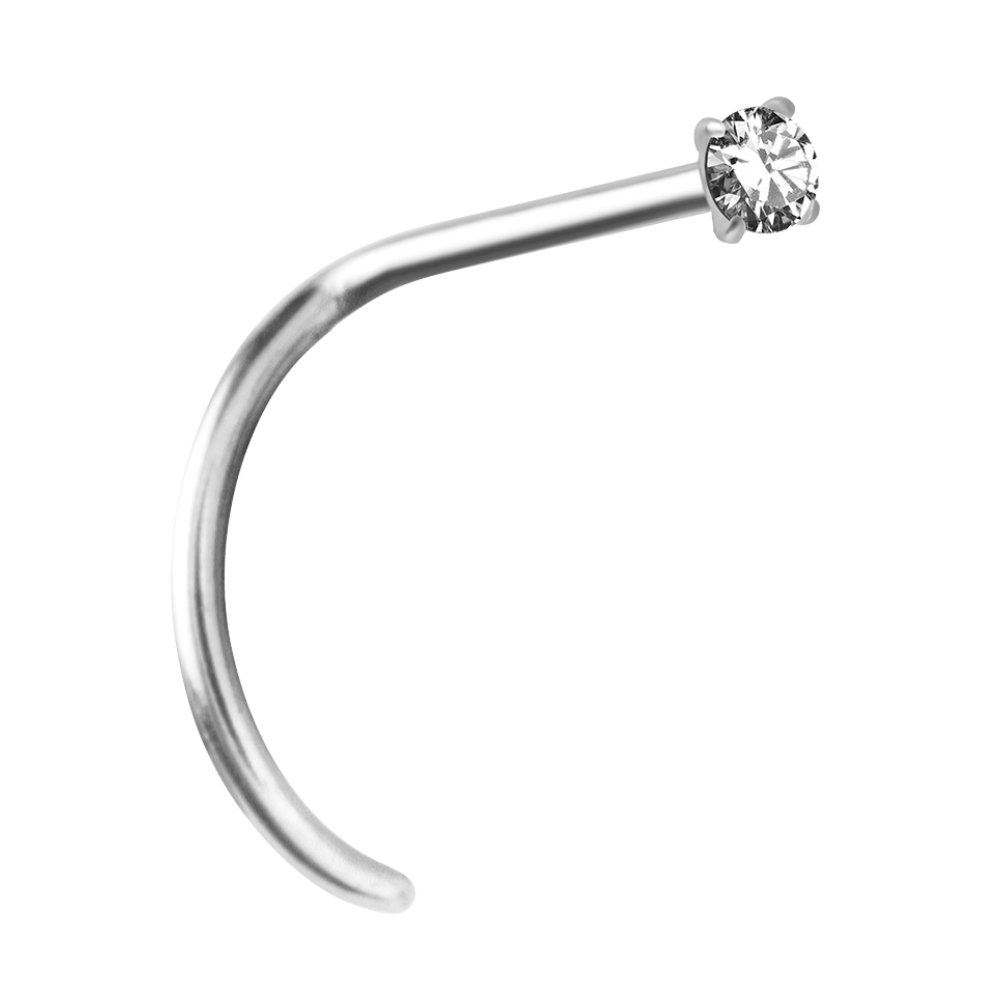 18K White Gold Jewelled Curved Nose Stud – Queen Of Steel