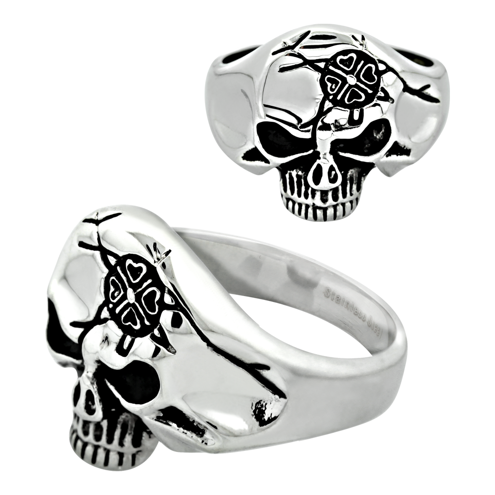 Heart Clover Skull Ring – Queen Of Steel